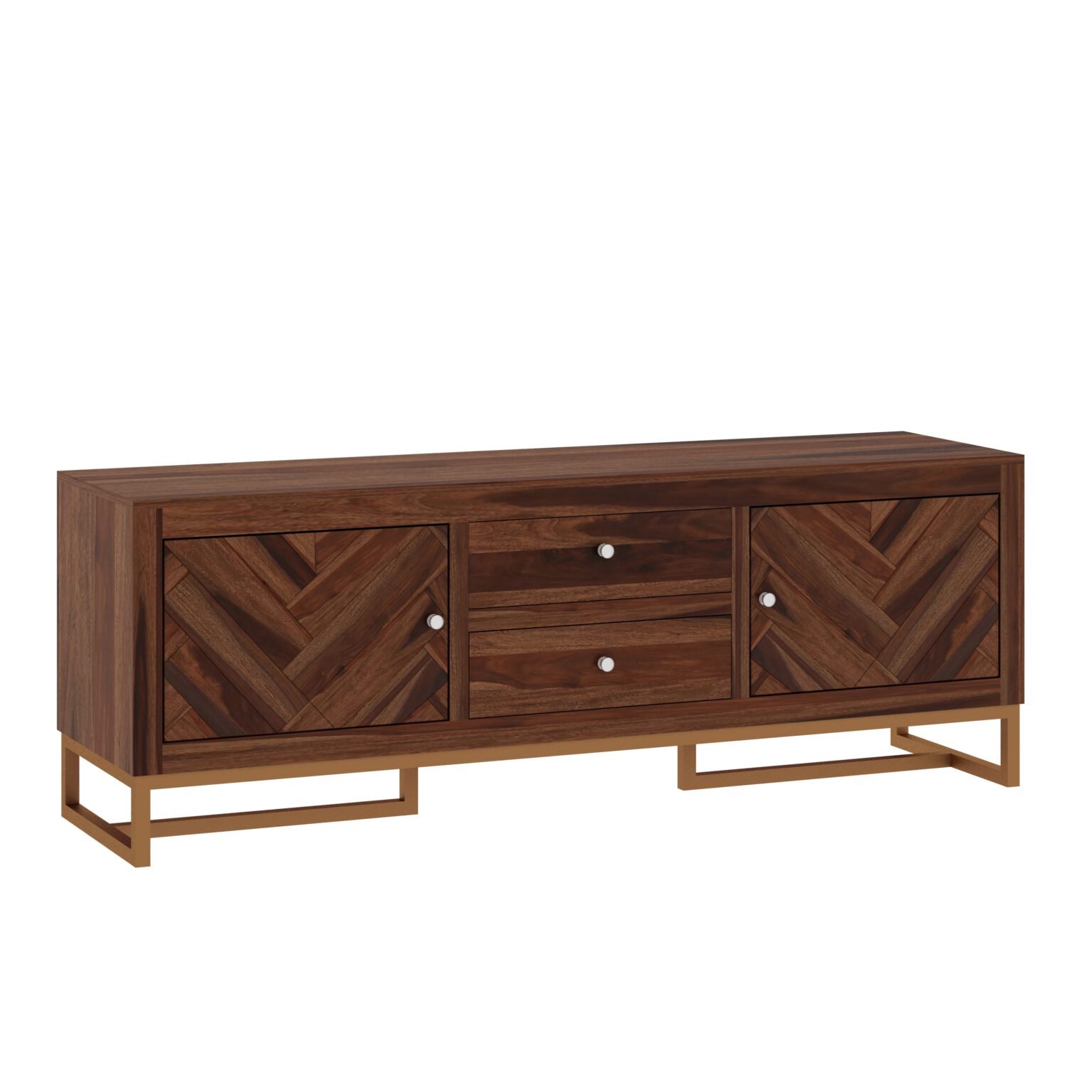 Solid wood TV unit with brass legs ( Weight - 67 inches)