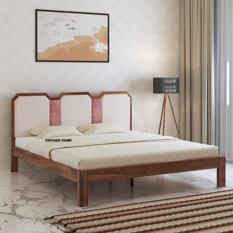 Classic Solid Wood Bed Without Storage – Natural Teak Finish (King ...