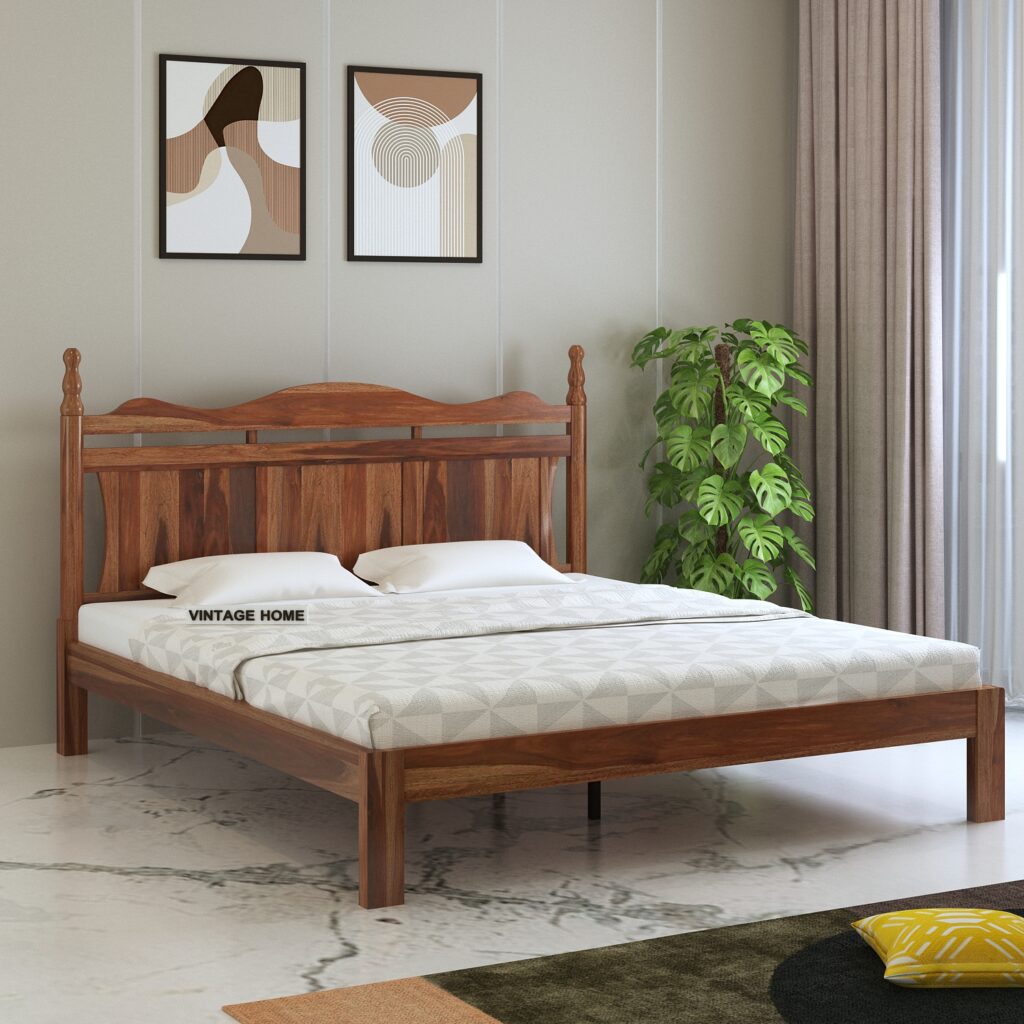 Buy Sheesham Wood Bed in Teak Finish – Premium Solid Wood Bed Online ...
